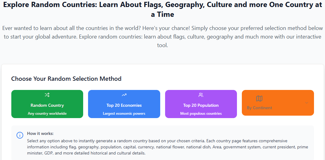 Explore Countries Worldwide | Random Country Generator